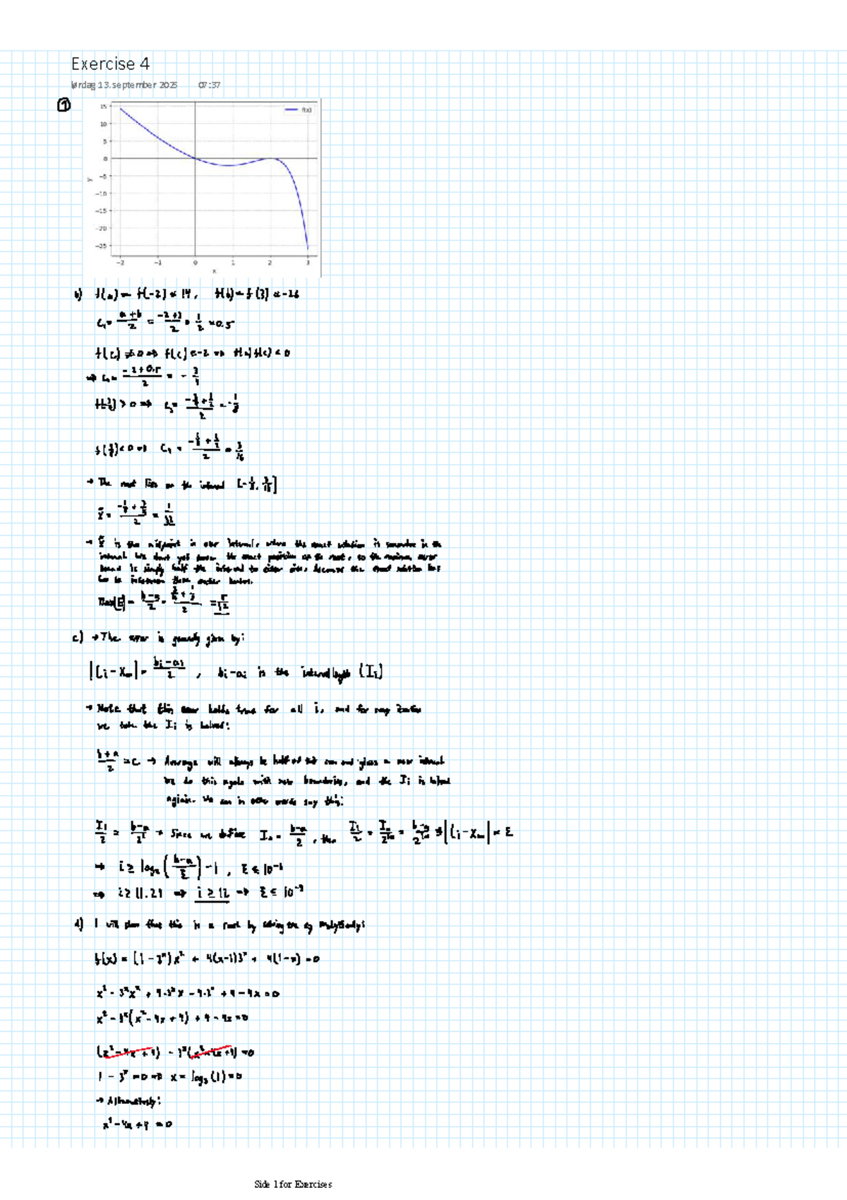 Exercise 4 Calculations by Hand: Error Analysis and Iterations - Studocu