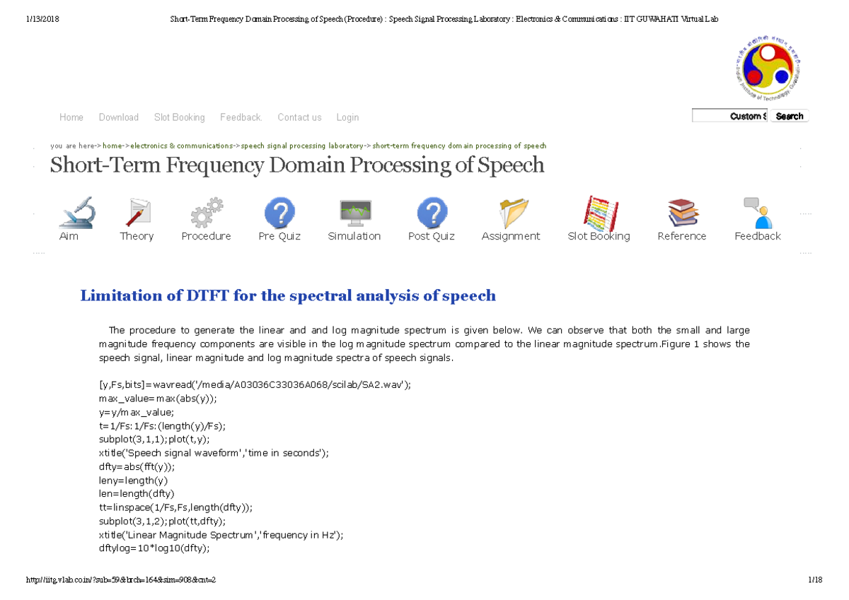 Short-Term Frequency Domain Processing of Speech (Procedure) - IIT ...