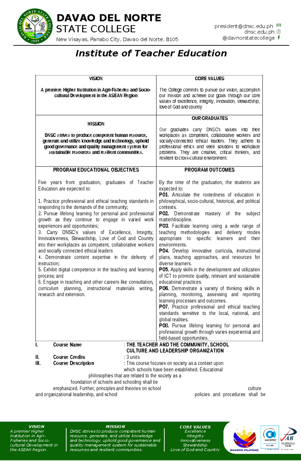 EDUC 212 - Teacher and Community, School Culture & Leadership Outline ...