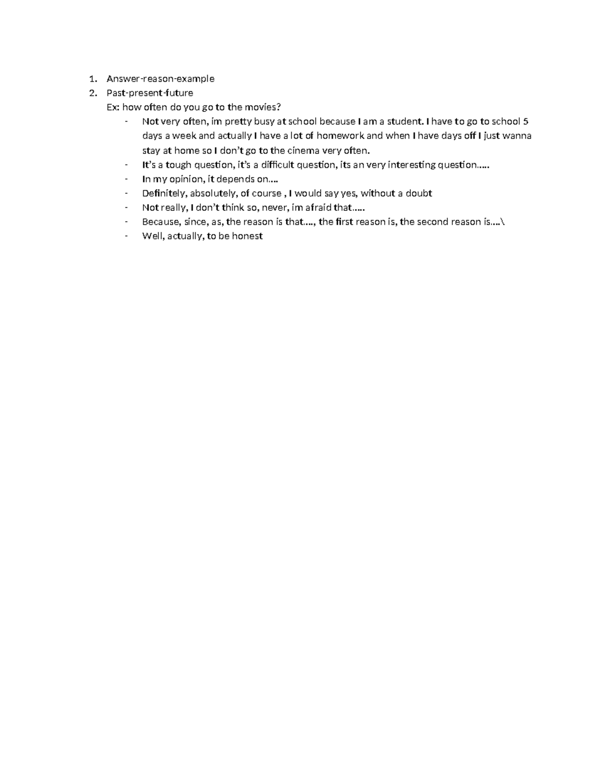 Speaking Part 1 - Student Cinema Habits Analysis - Studocu