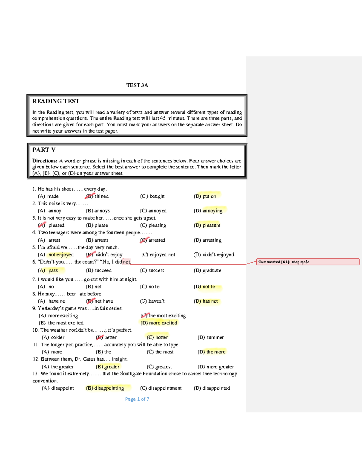 TEST 3A - Ôn thi KTHP - TEST 3A READING TEST In the Reading test, you ...