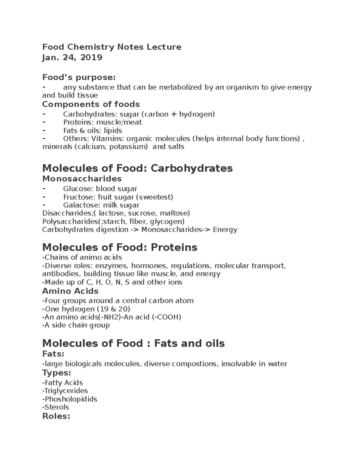 Food Chemistry Lecture Notes (Lecture PBC 201) - January 2019 - Studocu