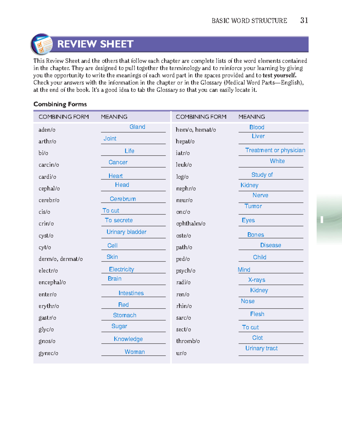 Review Sheet Chapter 1-The Language of Medicine - BASIC WORD STRUCTURE ...