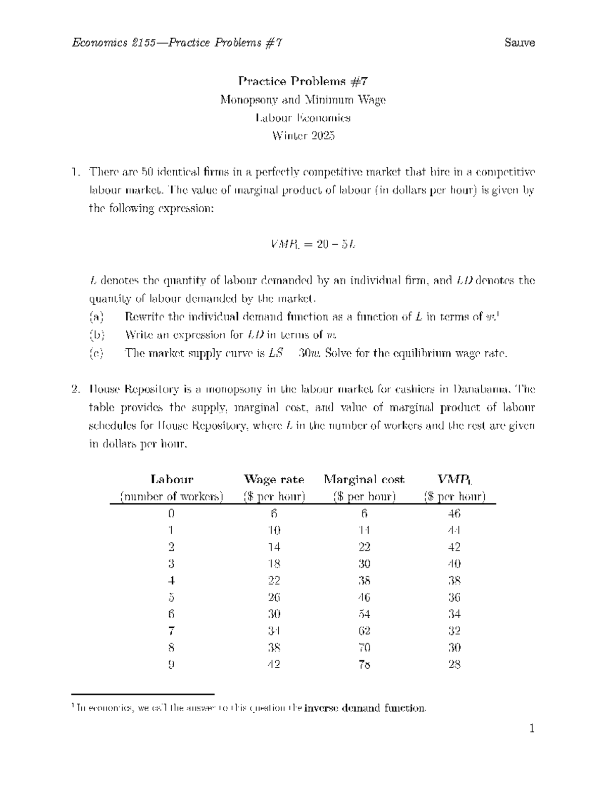 Economics 2155 - Practice Problems Set 7 - Studocu
