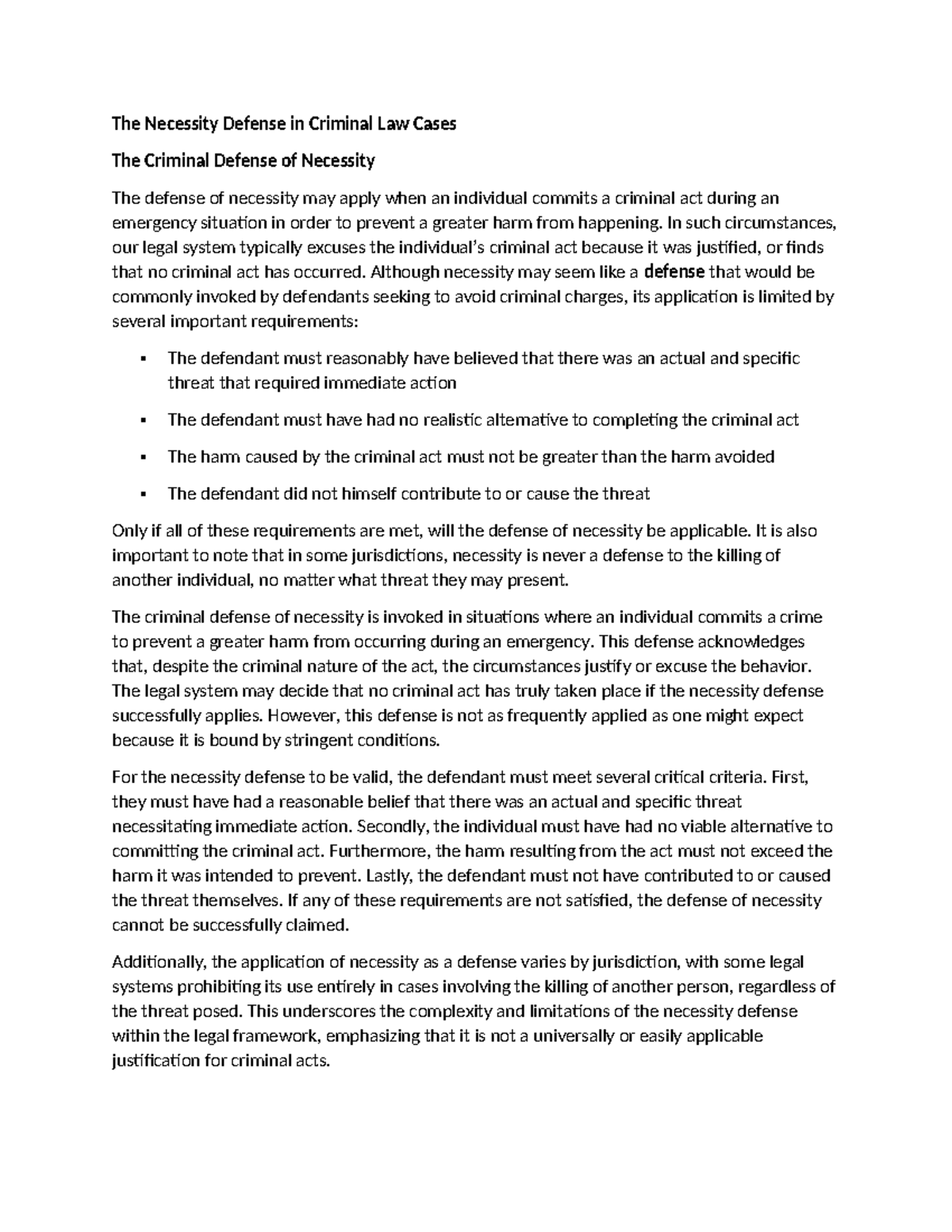 The Necessity Defense in Criminal Law: Key Criteria and Limitations ...