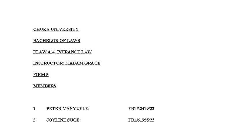 BLAW 414: Final Assignment on Causa Proxima in Insurance Law - Studocu