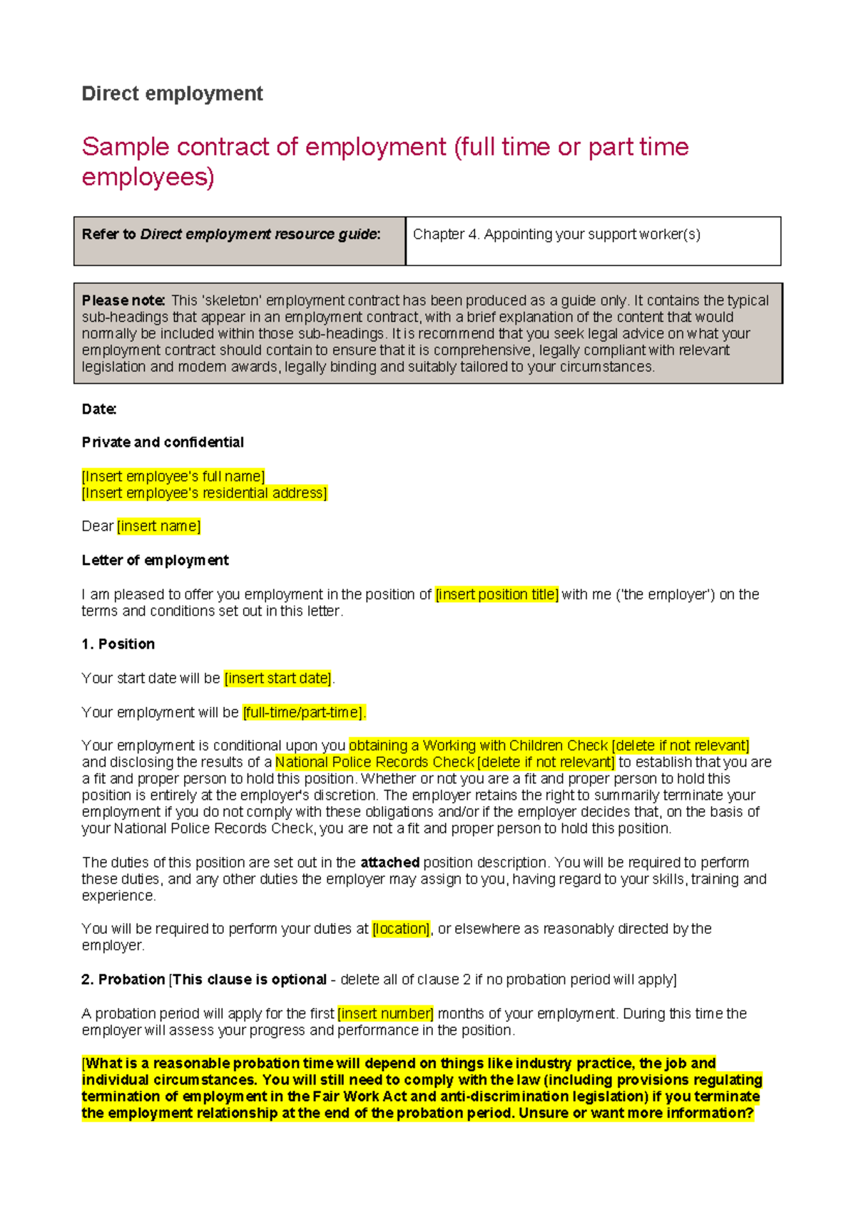 Sample Employment Contract Template for FT/PT Workers - Studocu