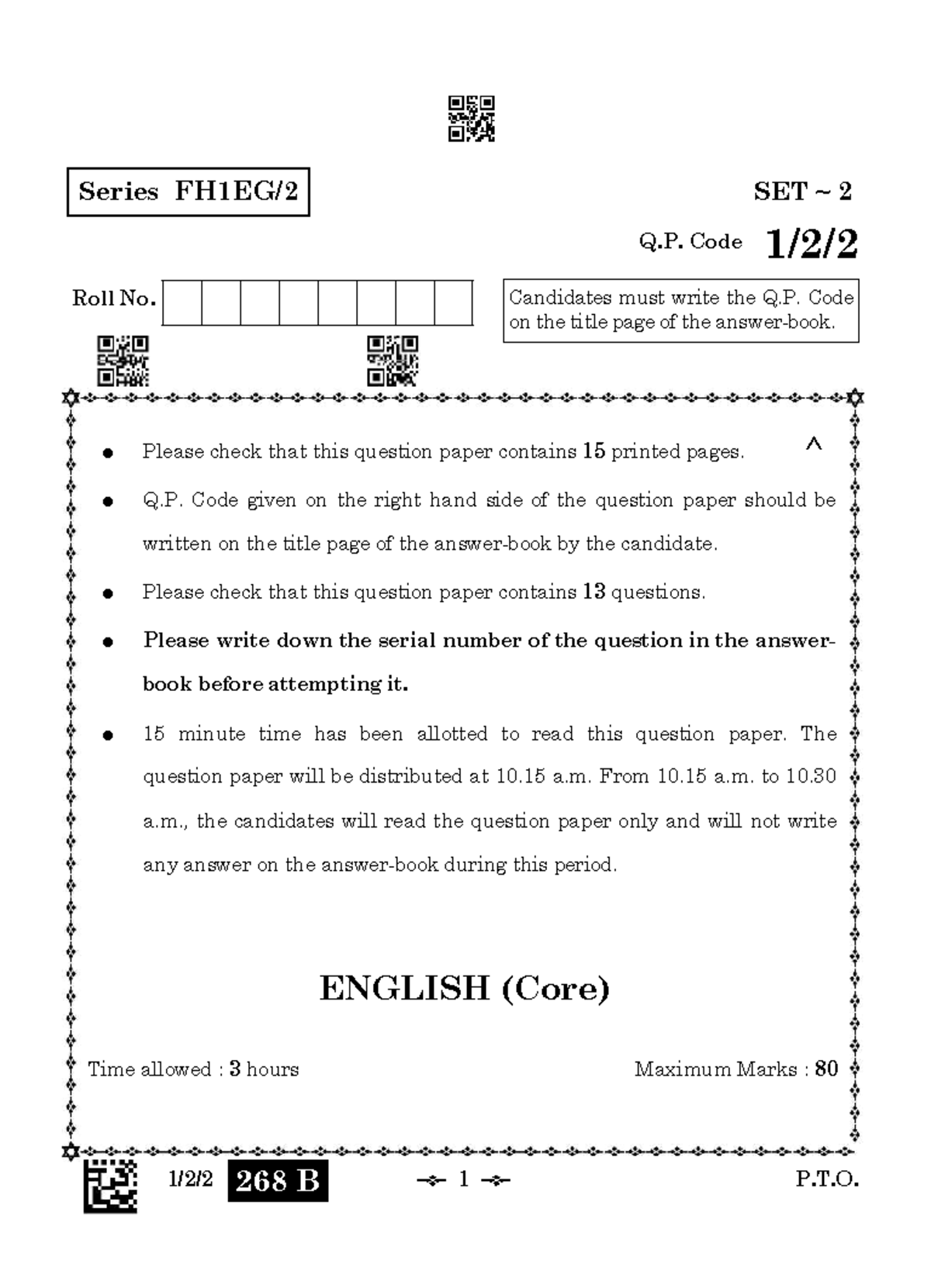 English (Core) Series SET 2 Question Paper - 268 B - Studocu