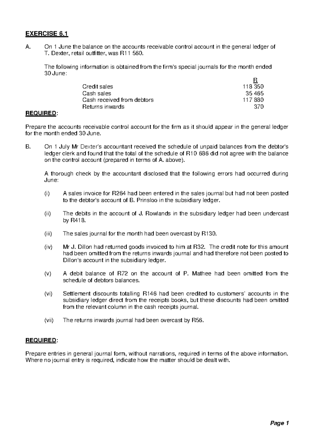 Acc for NA Chapter 6-16 Exercises: Accounting Concepts & Errors 2018 ...
