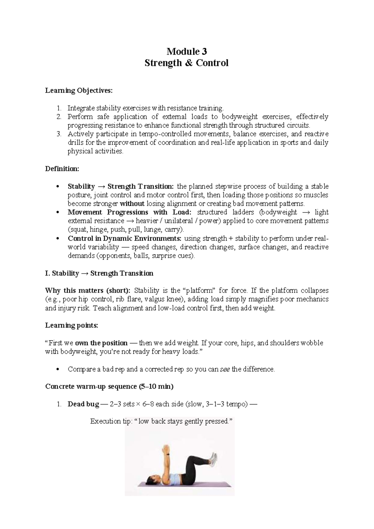 Module 3 - Strength Control Learning Objectives and Progressions - Studocu