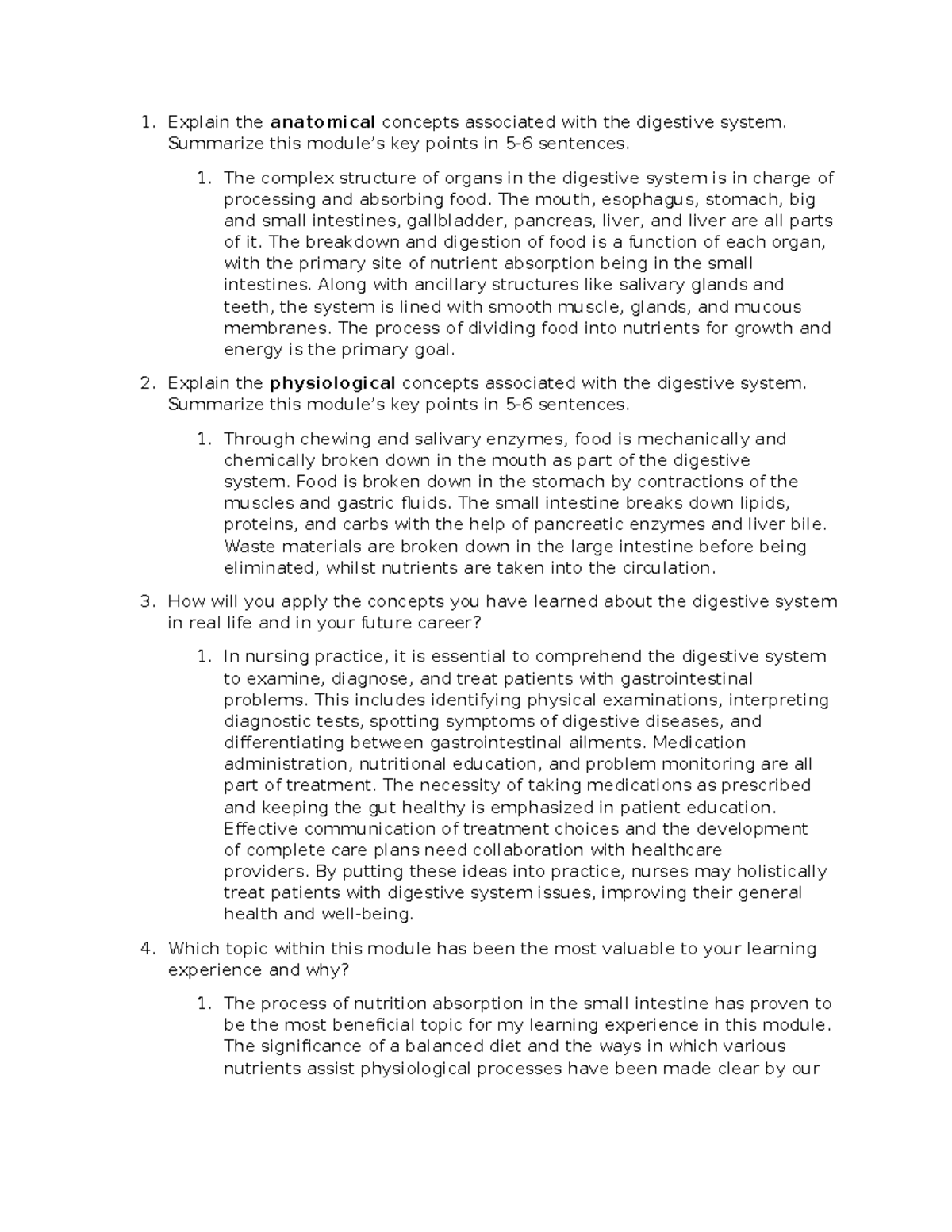 Module 06 Reflection: Understanding the Digestive System Concepts - Studocu