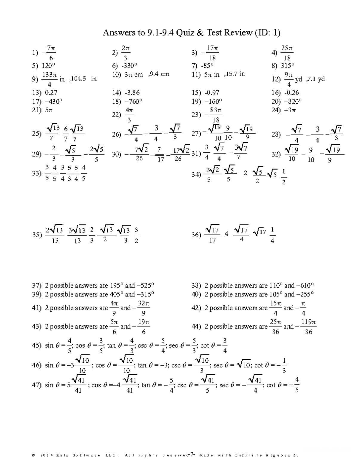 Quiz & Test Review Solutions for Pre-Calc (9.1-9.4) - Studocu