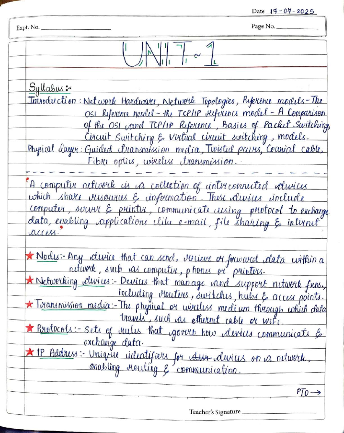 CN u1 - Network Hardware, Topologies & OSI Reference Models - Studocu