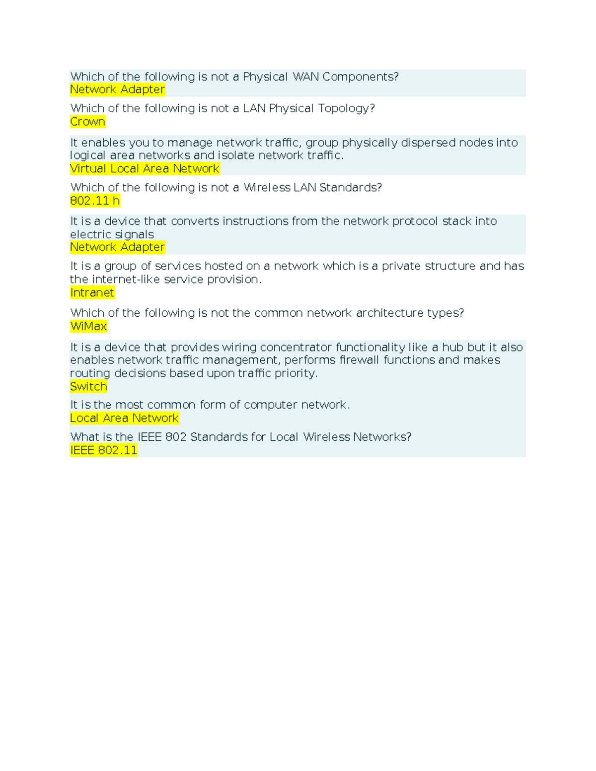 CS6206 Prelim Quiz 1 Review: Physical WAN/LAN Components & Standards ...