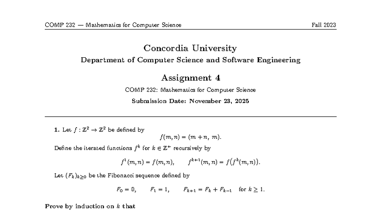 COMP 232 Assignment 4: Mathematics for Computer Science Fall 2025 - Studocu