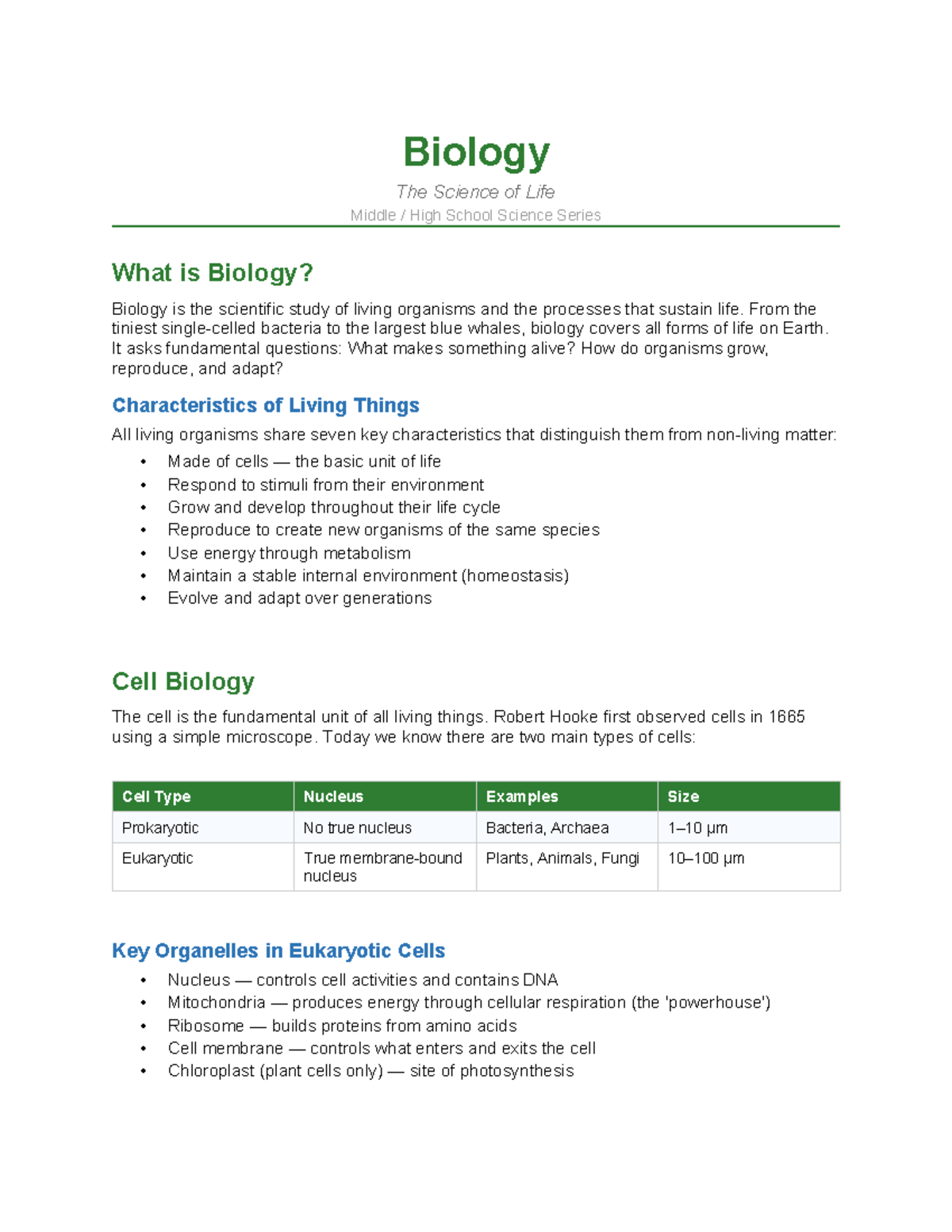 Biology 101: Understanding Life and Living Organisms - Studocu