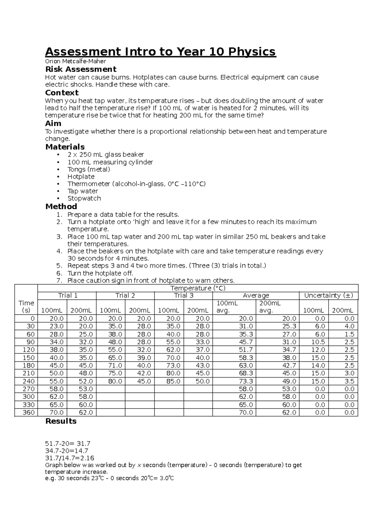 Assessment Intro to Year 10 Physics - Assessment Intro to Year 10 ...