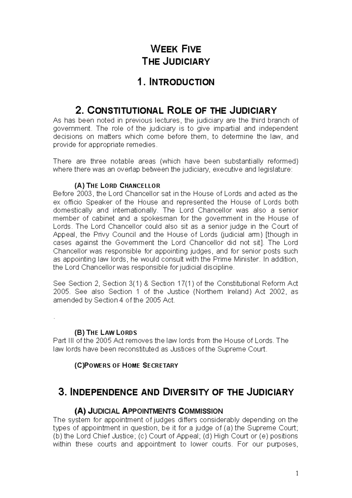 Judiciary Overview and Reforms - Week 5 Summary JT - Studocu