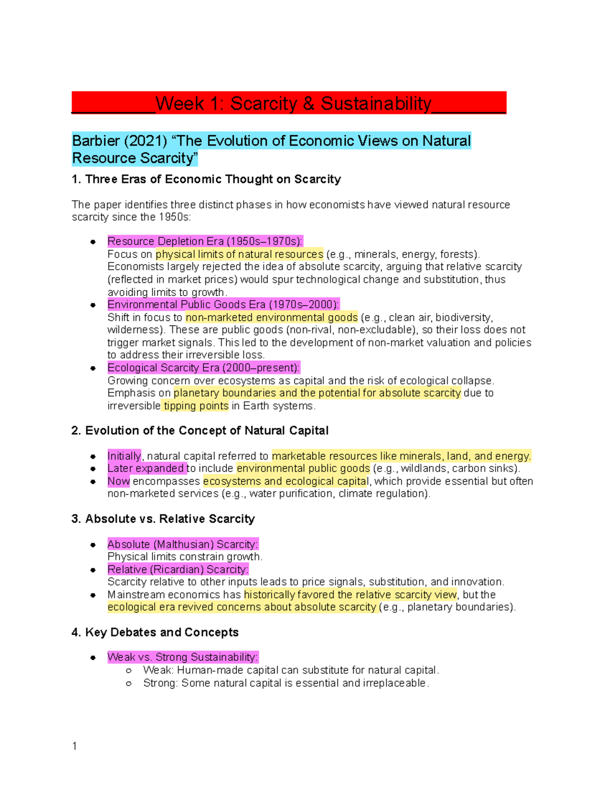 EE 101: Summary of Key Papers on Economic Views of Scarcity and ...