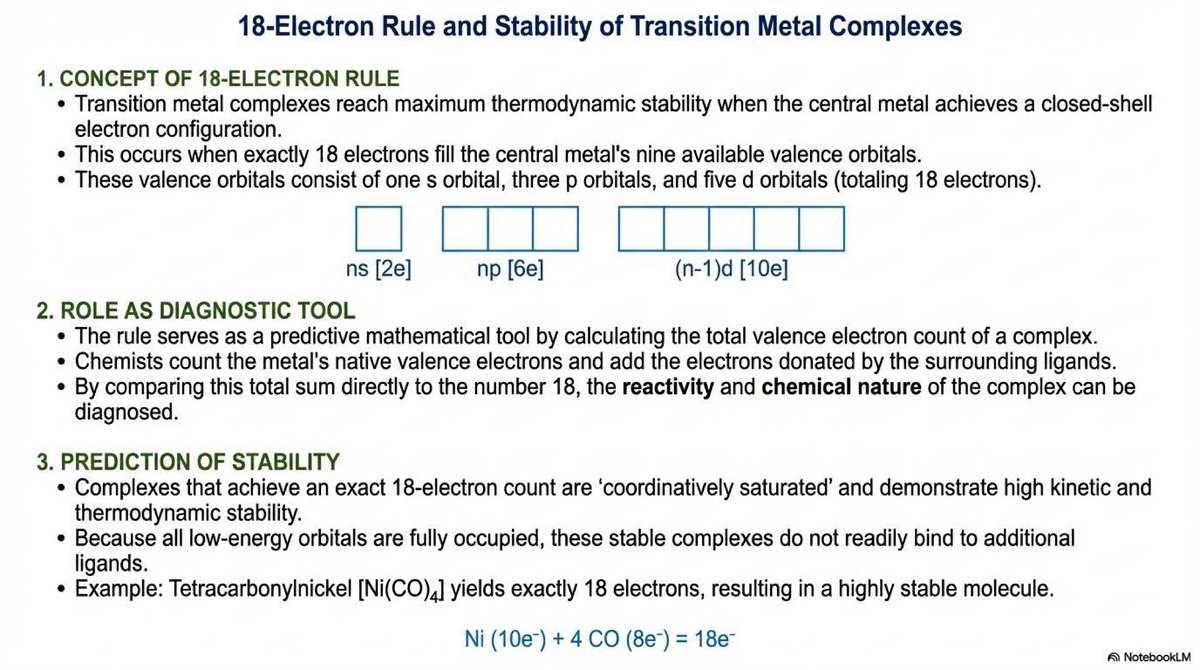 18 Electron Rule: Stability of Transition Metal Complexes - Studocu