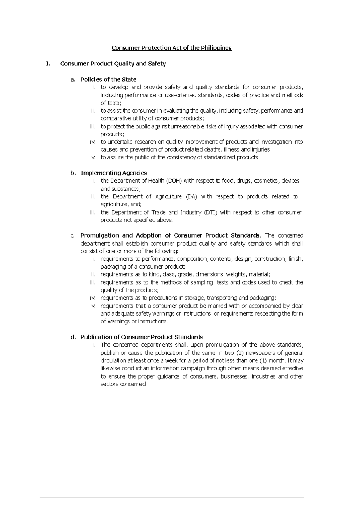 Philippine Consumer Protection Act Overview and Key Provisions - Studocu