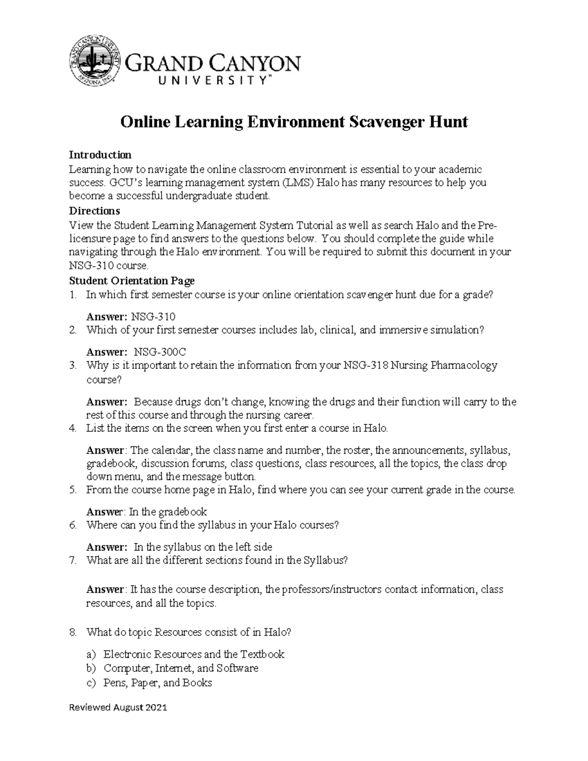 ABSN Scavenger Hunt Worksheet: Navigating the Halo LMS Environment ...