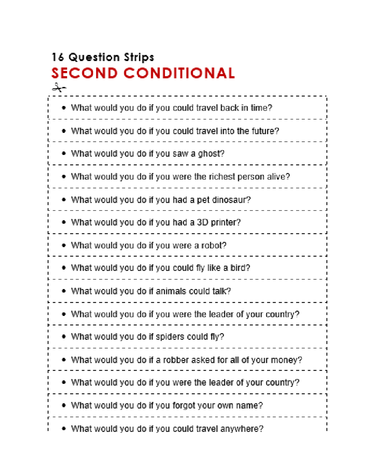 Second Conditional - notas - 16 Question Strips SECOND CONDITIONAL What ...