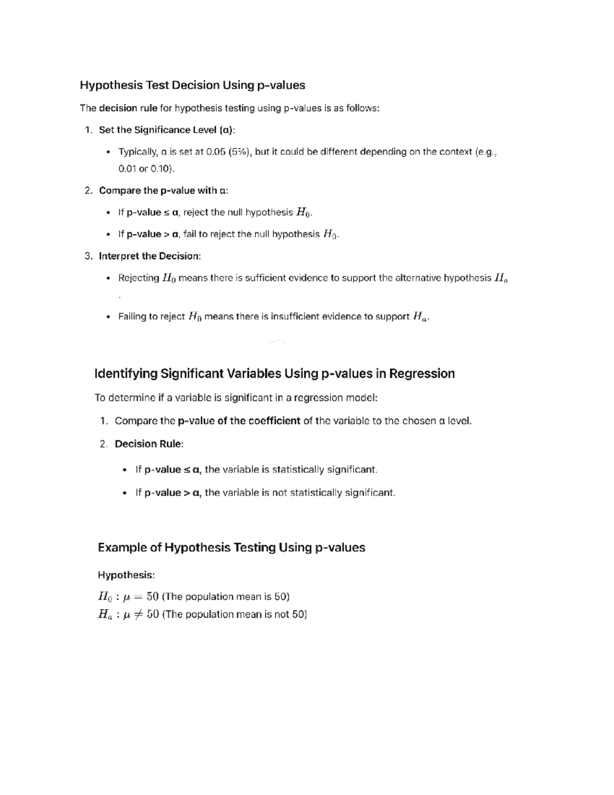 P-value - p valuse - Hypothesis Test Decision Using The decision rule ...