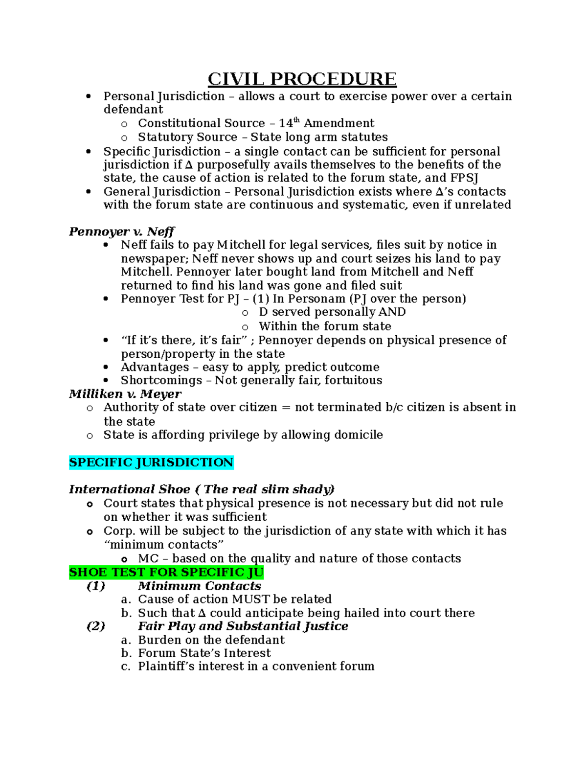 Civil Procedure - Lecture notes Full semester. - CIVIL PROCEDURE ...