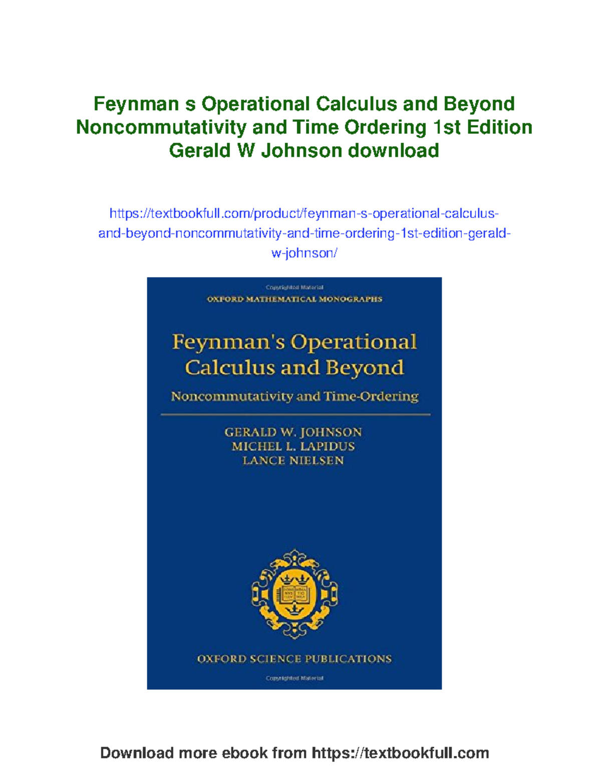Feynman's Operational Calculus & Beyond: Noncommutativity & Time ...