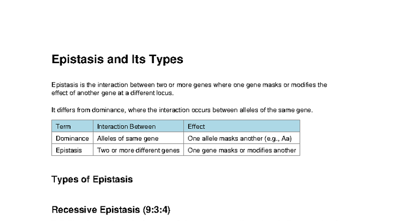 Epistasis and Its Types: Ava Notes (Genetics 101) - Studocu