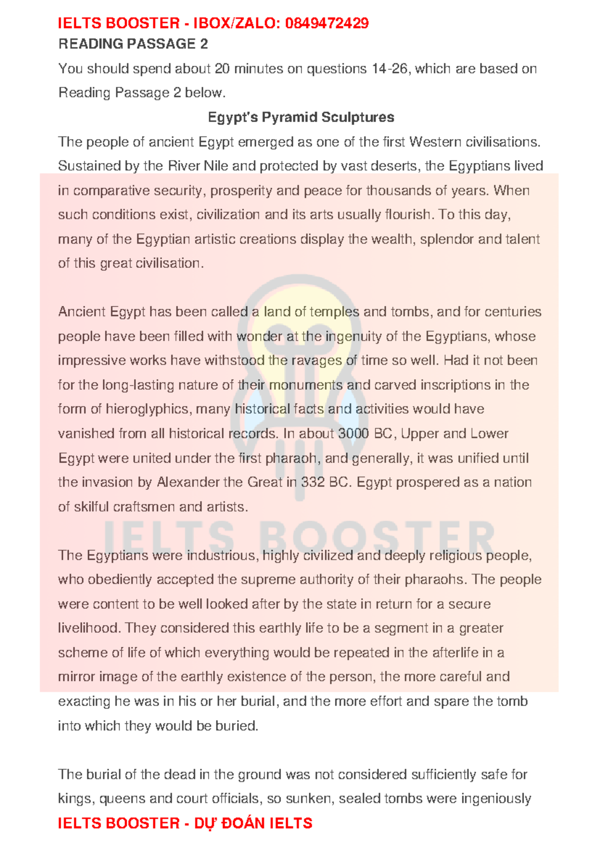 Egypt's Pyramid Sculptures: Insights from Reading Passage 2 - Studocu