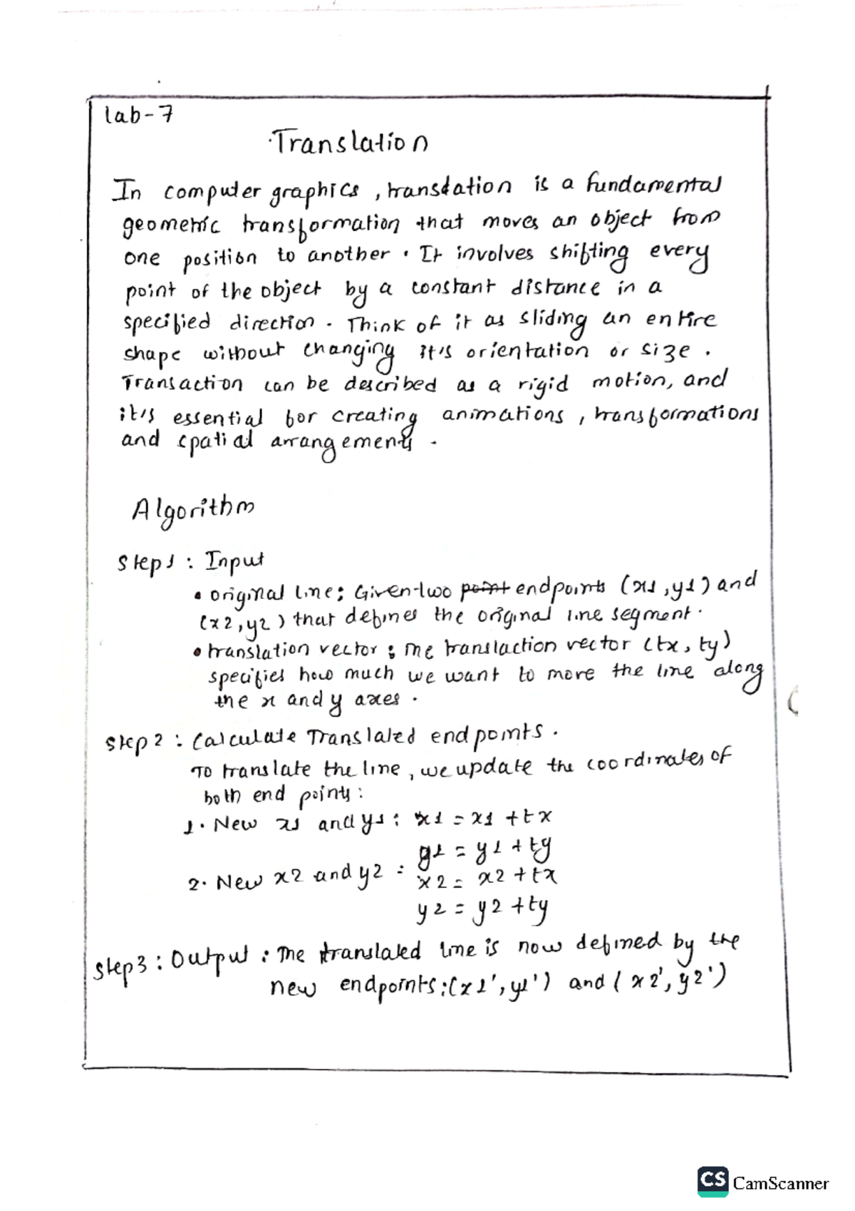 CS Lab 7: Geometric Transformations in Computer Graphics - Studocu