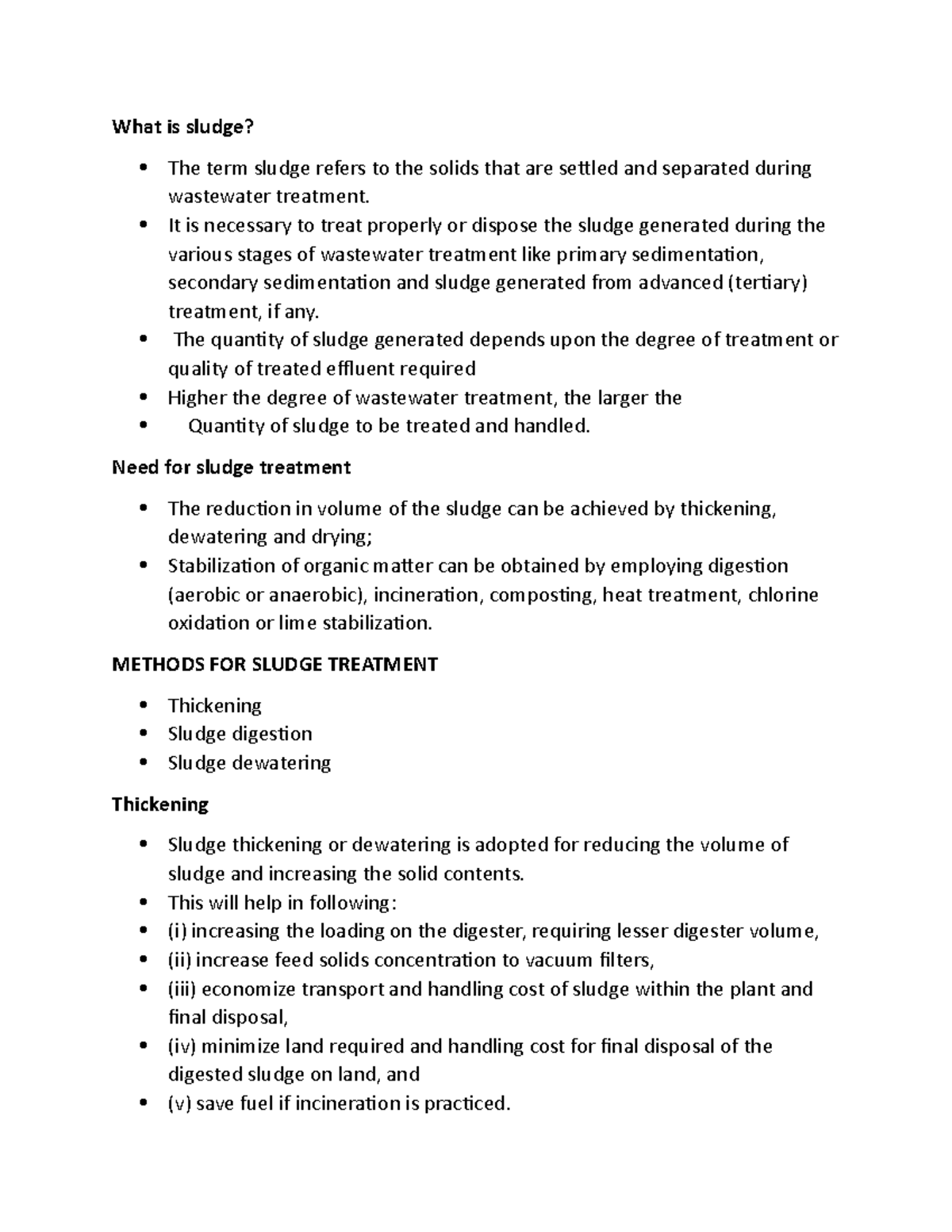 Sludge Treatment Methods - Lecture Notes on Wastewater Management - Studocu