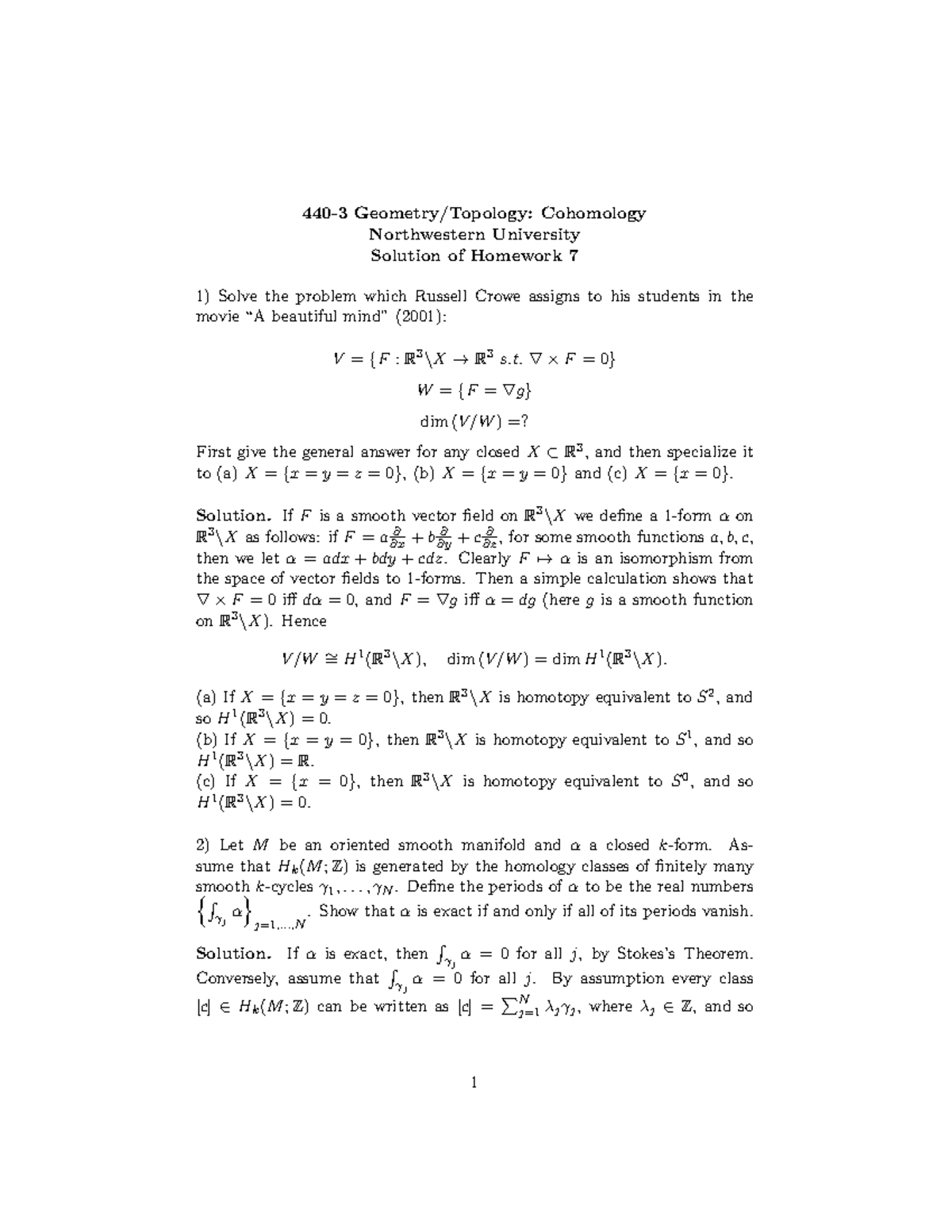 440-3 Geometry/Topology: Cohomology Homework 7 Solutions - Studocu