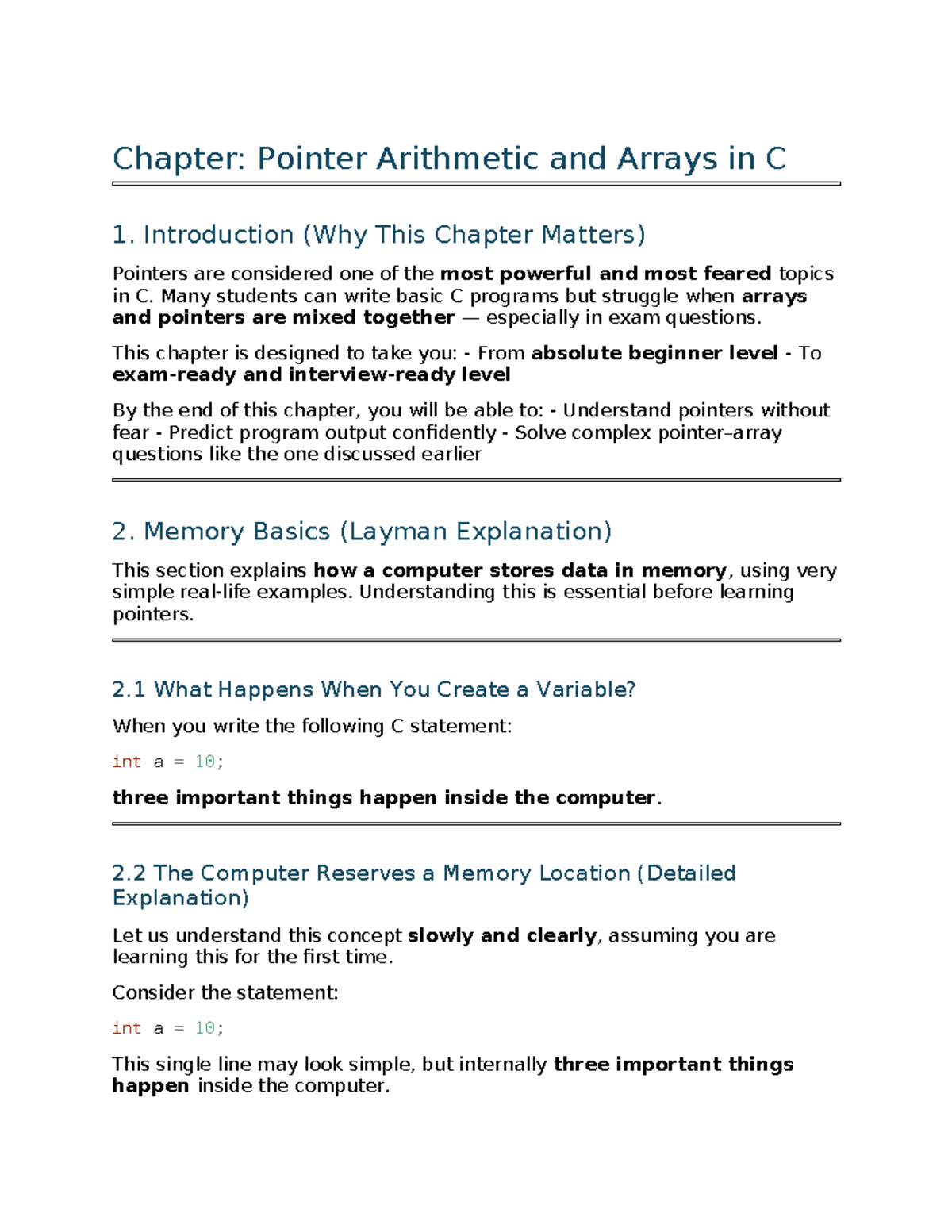 C Programming: Pointer Arithmetic & Arrays - Chapter Overview - Studocu
