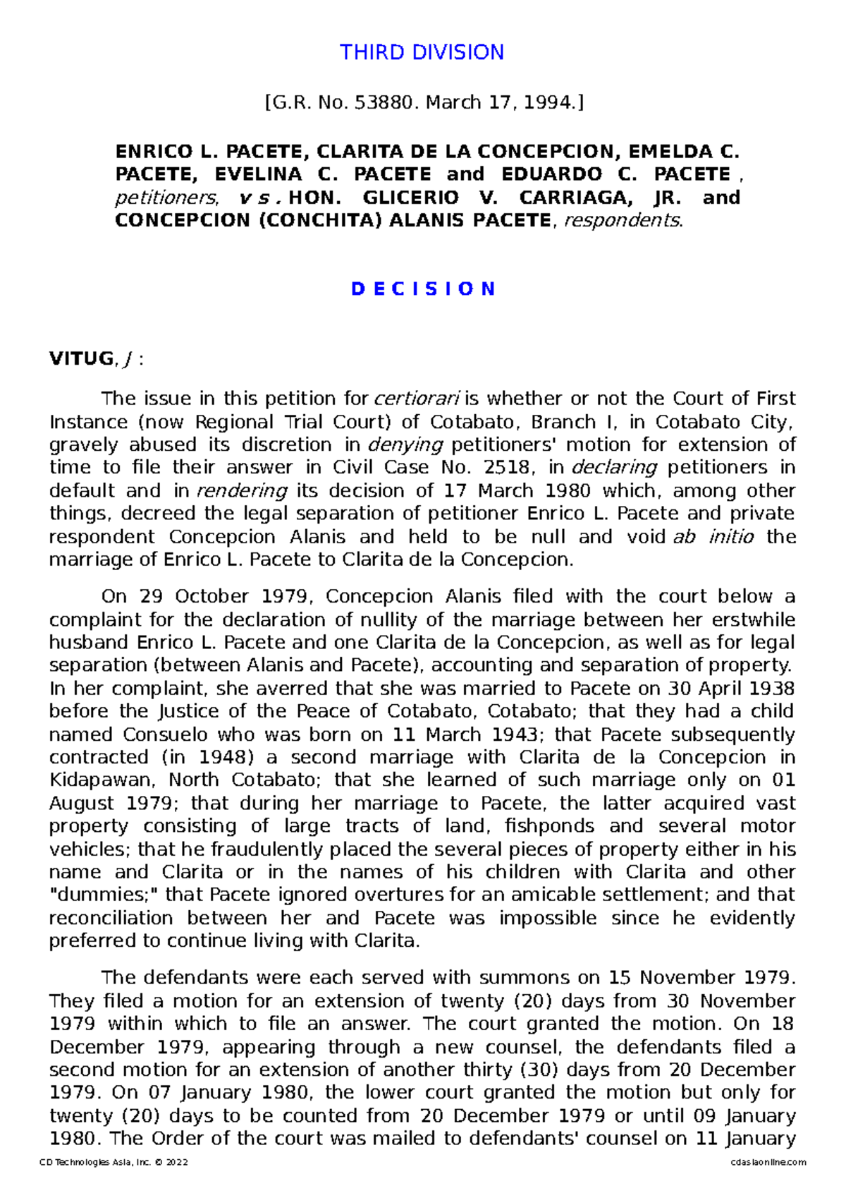 Revised Title: "Case Study on Pacete vs. Carriaga, Jr. (G.R. No. 53880 ...