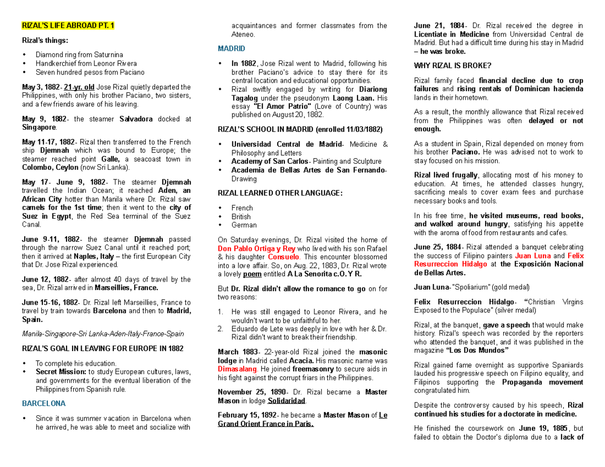 Life and Works of Rizal - RIZAL’S LIFE ABROAD PT. 1 Rizal’s things ...