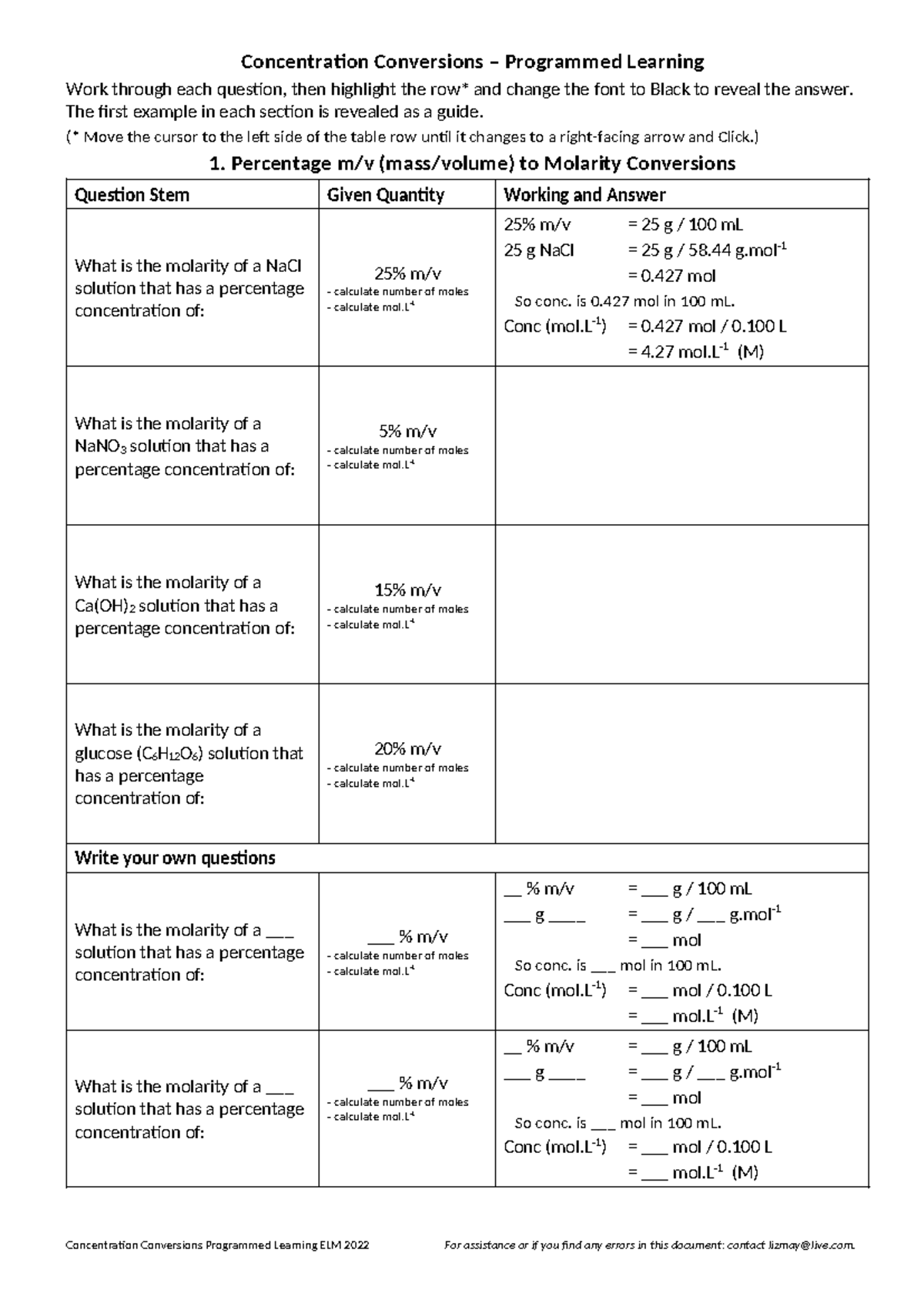 4. Concentration Conversions Programmed Learning ELM - Concentration ...