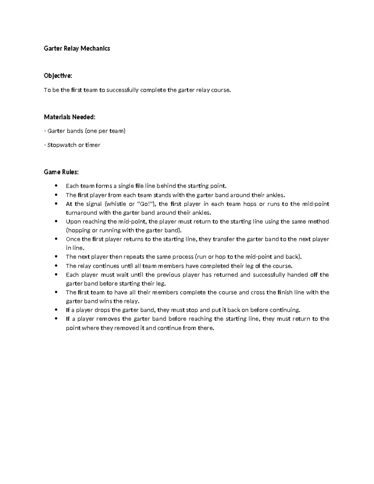 Garter Relay Mechanics: Team-Building Game Rules and Objectives - Studocu