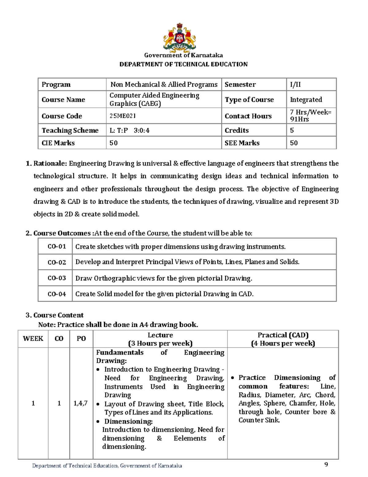 Computer Aided Engineering Graphics (CAEG) Course Notes - 25ME02I - Studocu