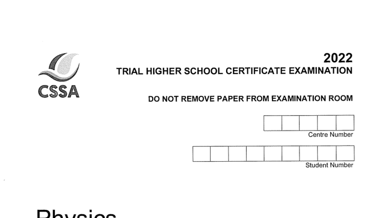 2022 HSC Physics Exam Paper (CSSA) with Solutions - Studocu