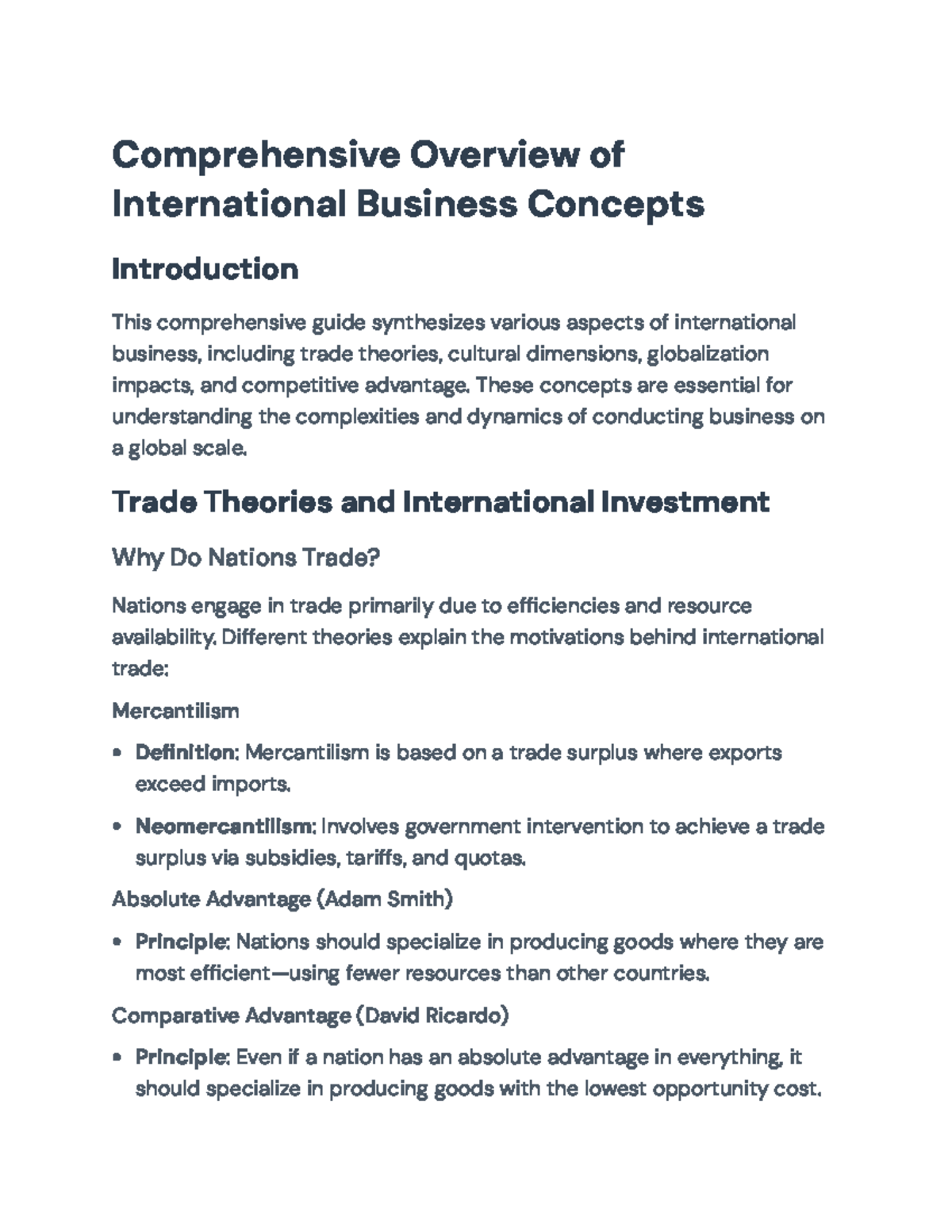 International Business Concepts Overview: Trade Theories and ...