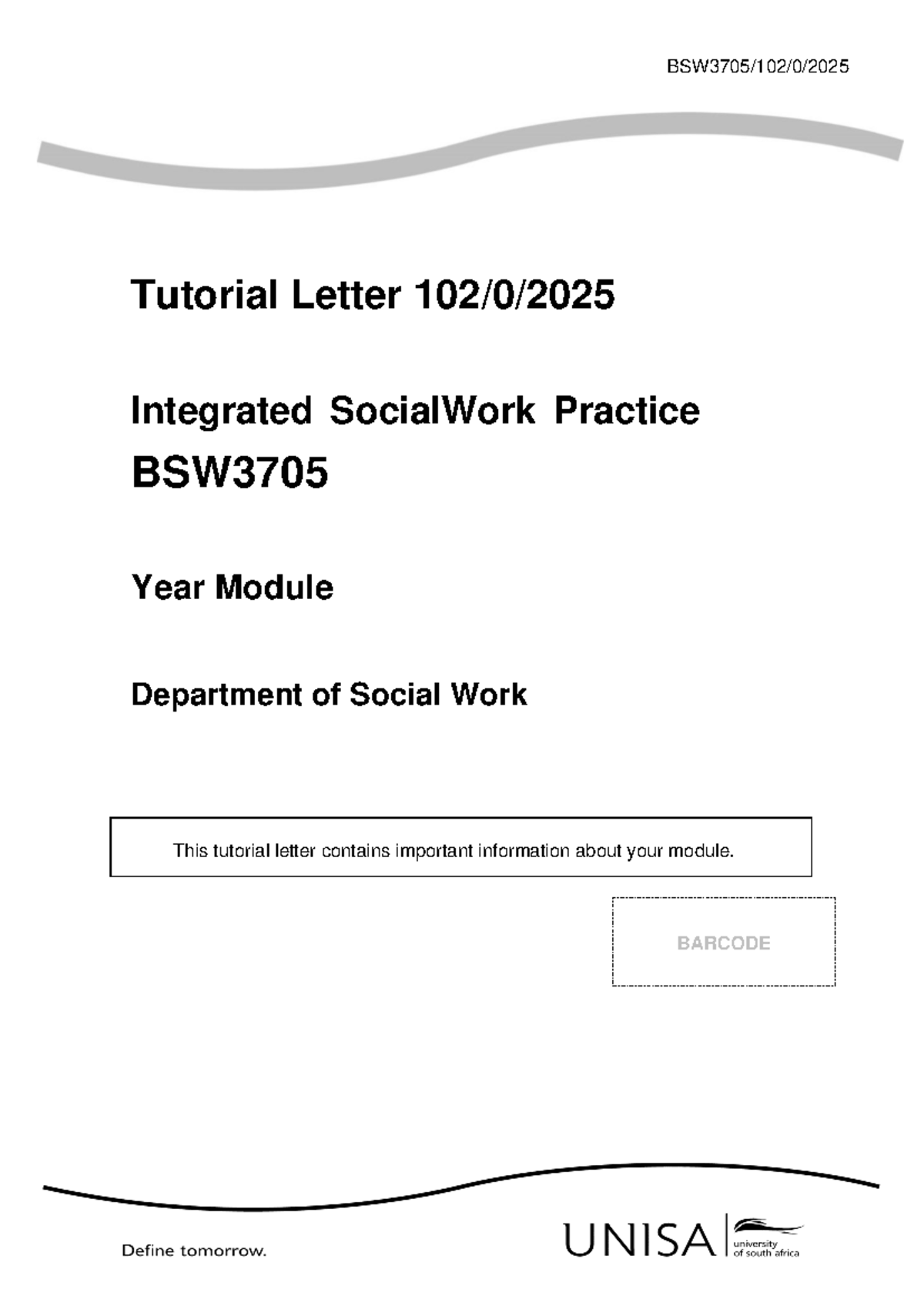BSW3705 Integrated Social Work Practice Tutorial Letter 2025 - Studocu