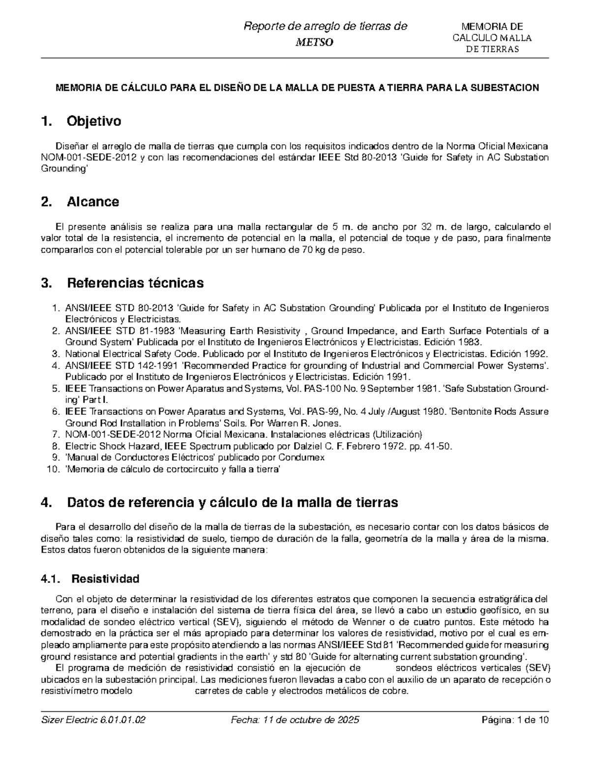 Reporte de Cálculo de Malla de Tierras para Subestación 01 - Studocu