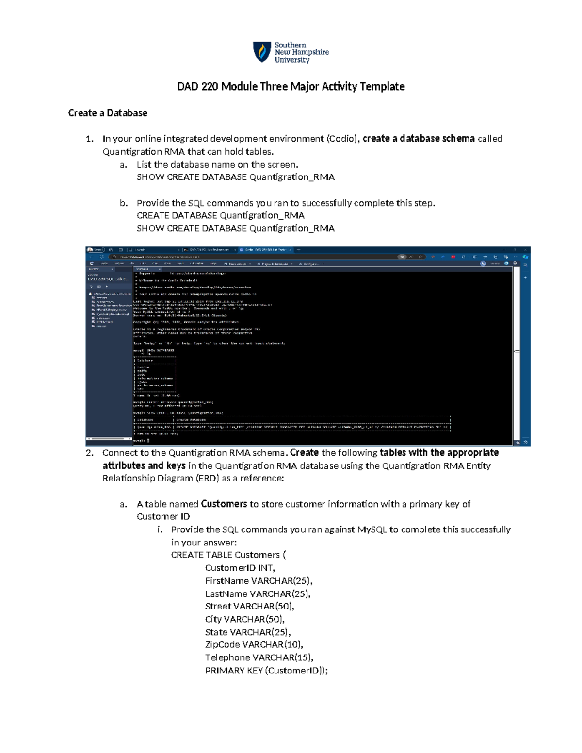 DAD 220 Module Three Major Activity: Database Creation and Management ...