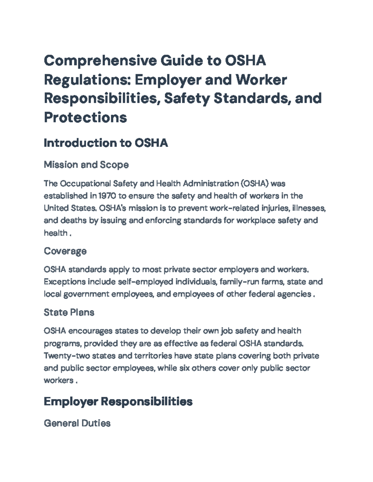 OSHA Regulations: Employer and Worker Responsibilities Overview ...