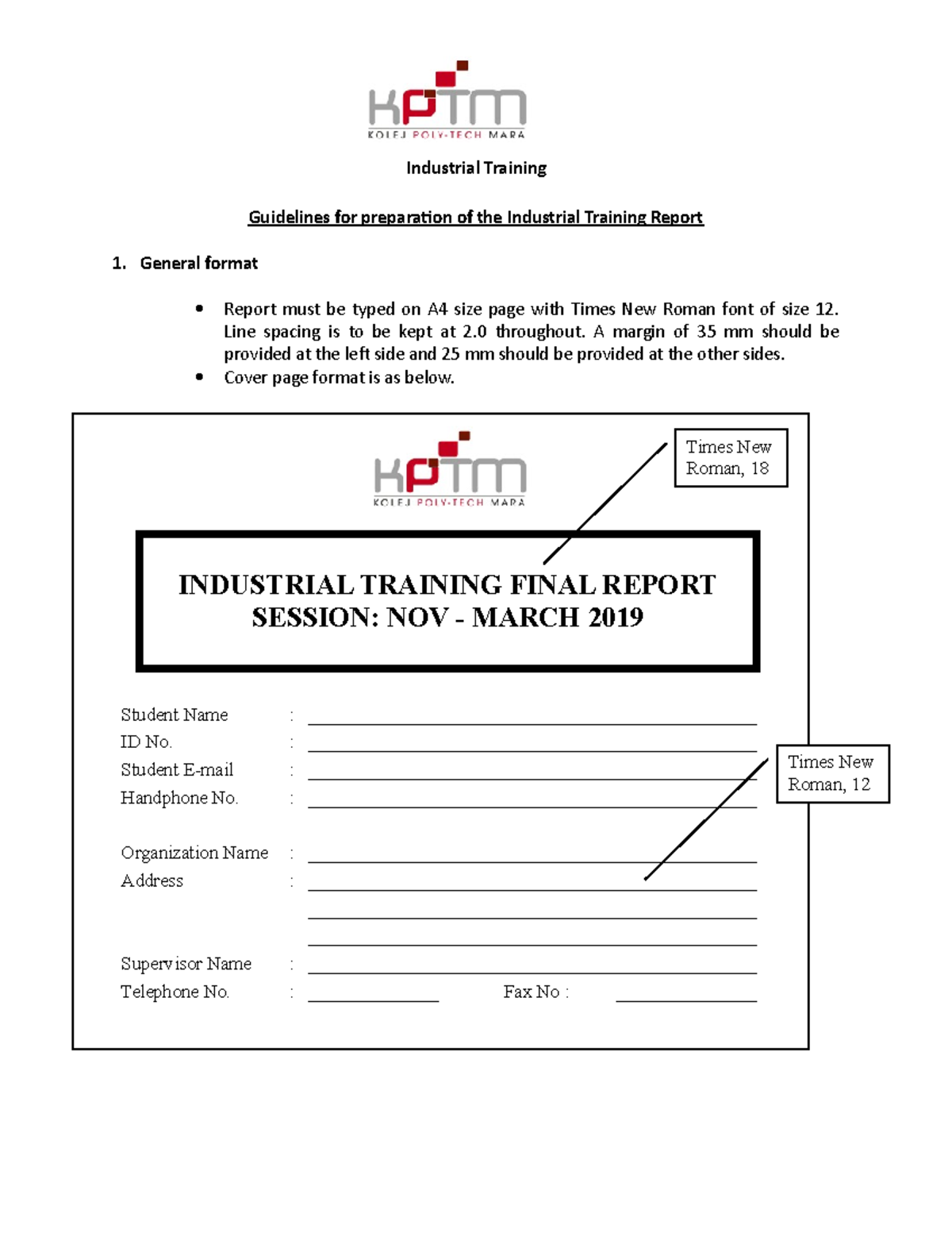 Industrial Training Final Report ( Format) - Industrial Training ...