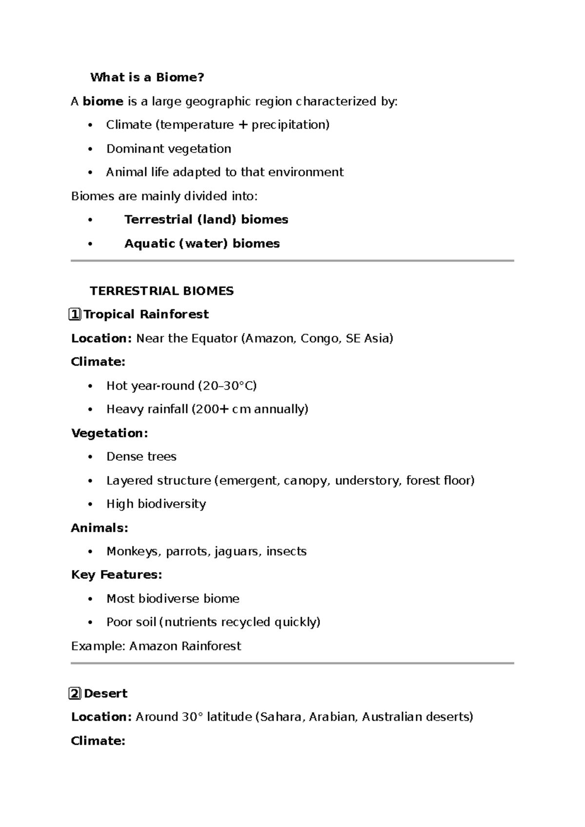 Biome Study Notes: Key Features & Types of Biomes - Studocu