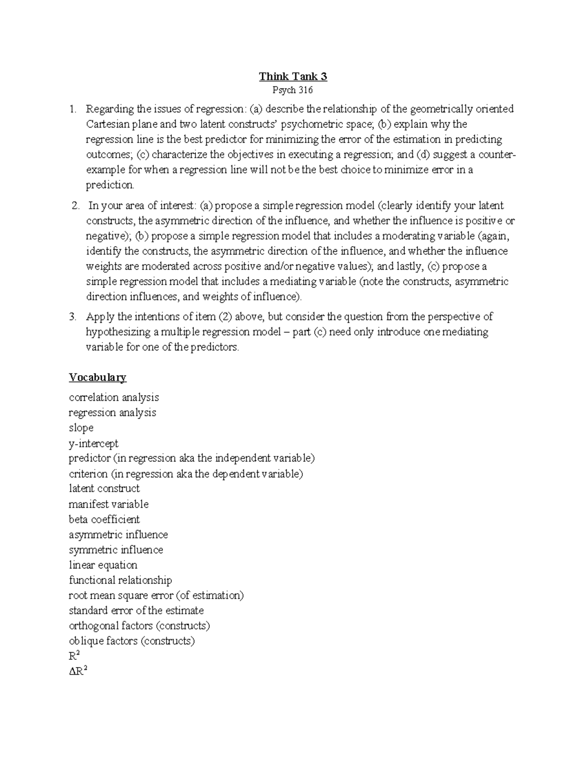 Psych 316 Think Tank 3: Regression Analysis and Models - Studocu